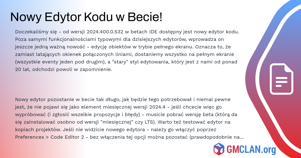 Nowy Edytor Kodu w Becie! | Aktualności | GameMaker Polska • Tworzenie ...